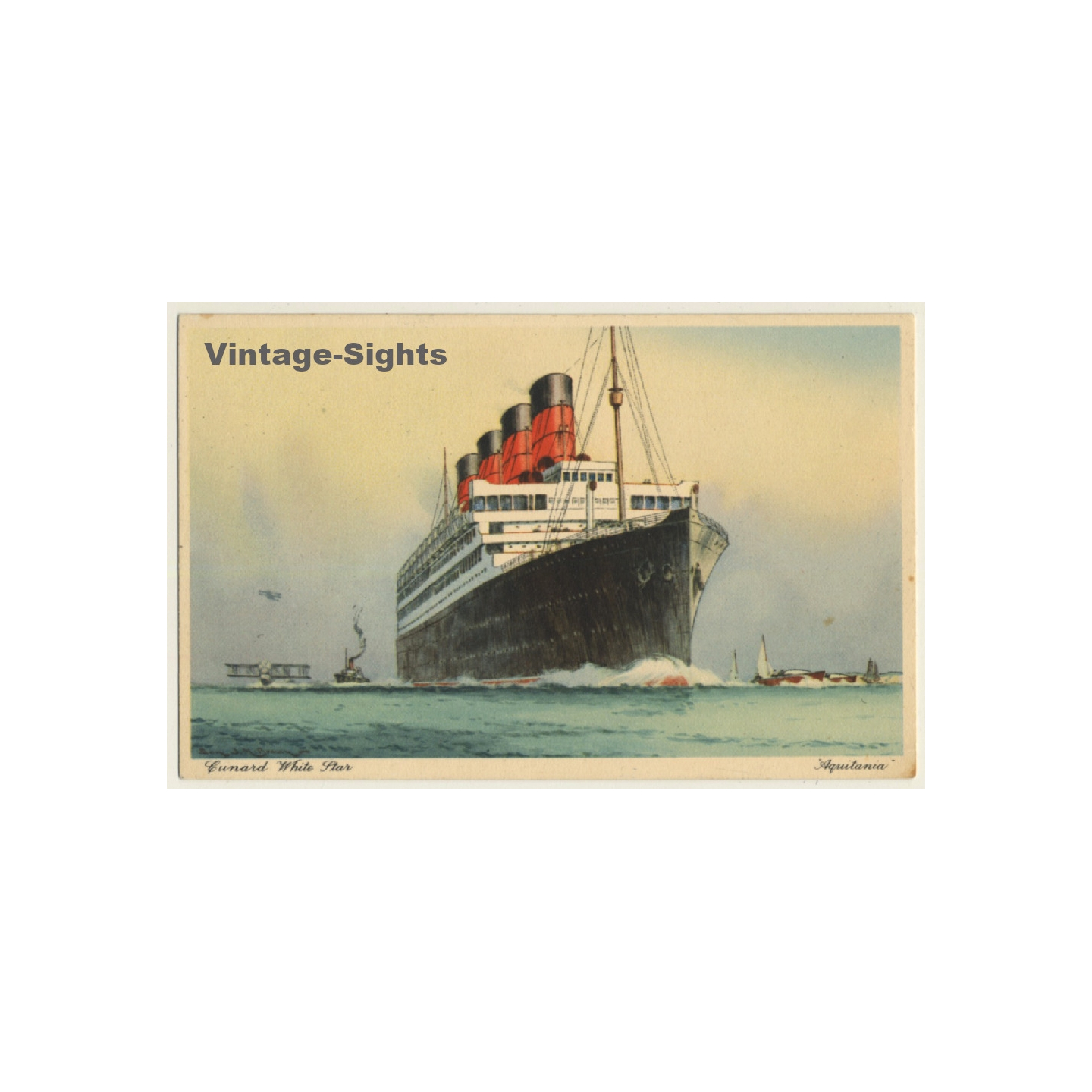 Cunard White Star Line: R.M.S. Aquitania / Steamer (Vintage PC 1930s)