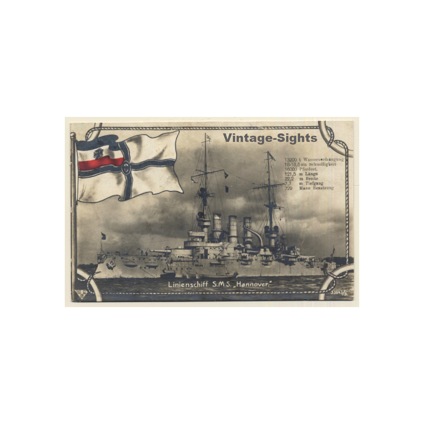 Linienschiff S.M.S. Hannover / Kriegsschiff - Warship (Vintage RPPC 1916)
