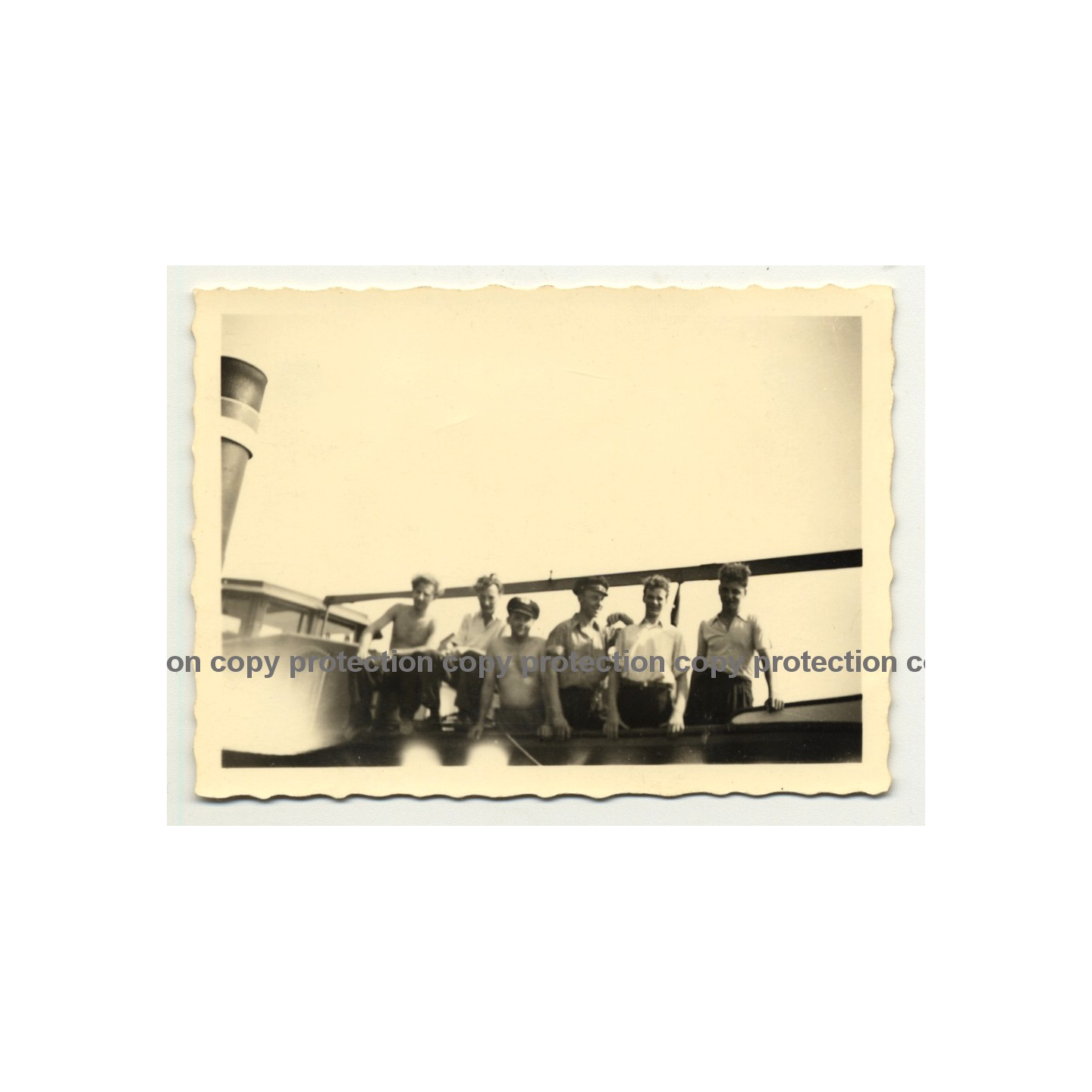 Group Of German Boatmen On Deck Of Barge (Vintage Photo B/W ~1950)