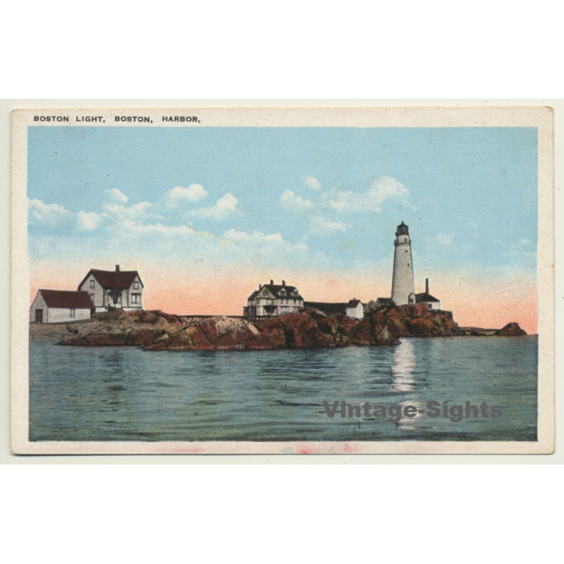 Boston Harbor / USA: Boston Light - Lighthouse (Vintage Postcard)