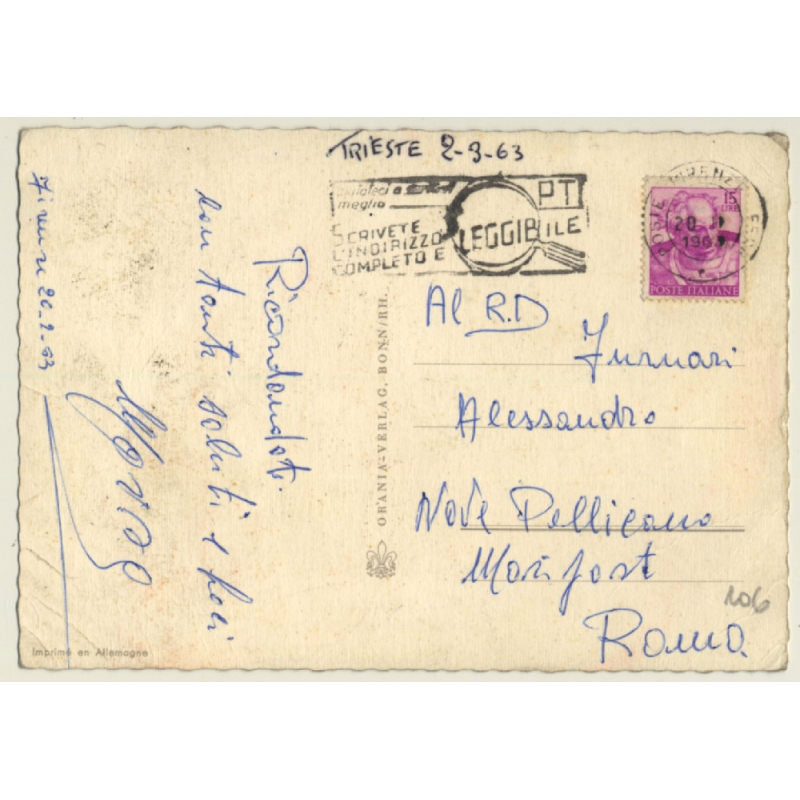 Walt Disney: Mickey Mouse, Donald, Huey & Susi In Boat (Vintage PC 1963)