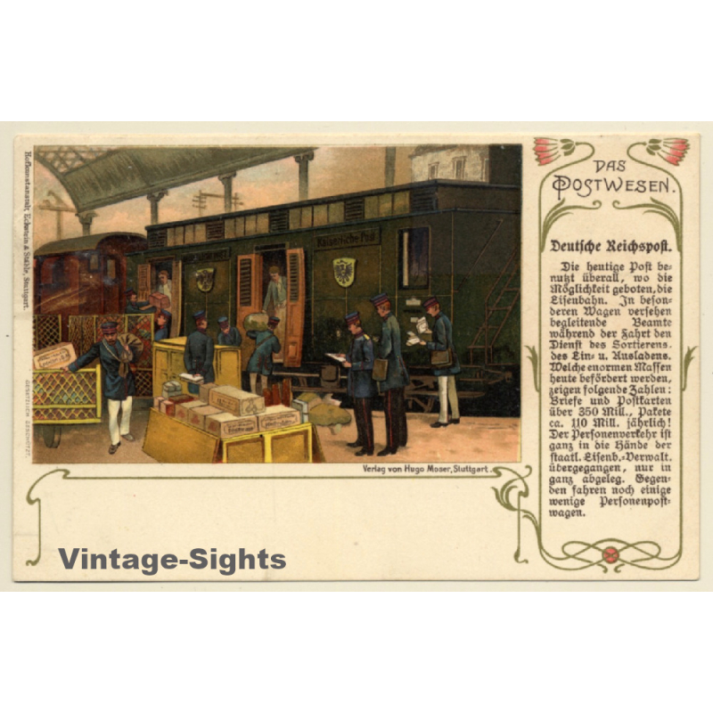 Das Postwesen: Deutsche Reichspost (Vintage PC Litho 1900)