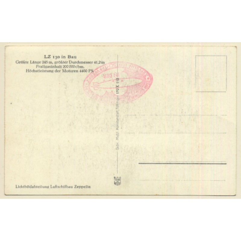 Graf Zeppelin LZ 130 In Bau / Stamp: Zeppelin Luftschiffwerft (Vintage RPPC ~1930s)
